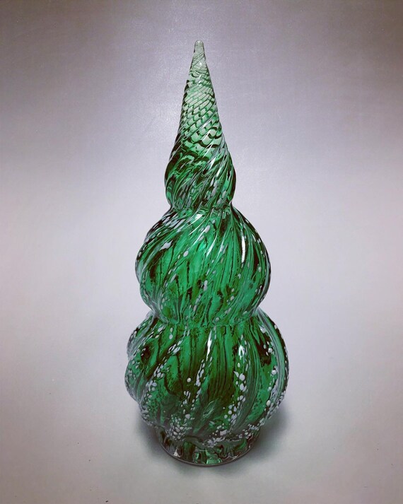 Handmade Green Glass Christmas Tree With Snow | Etsy