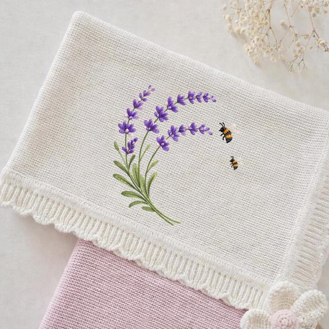 Lavender Bees Embroidery Design, Floral Botanical Machine Stitch ...