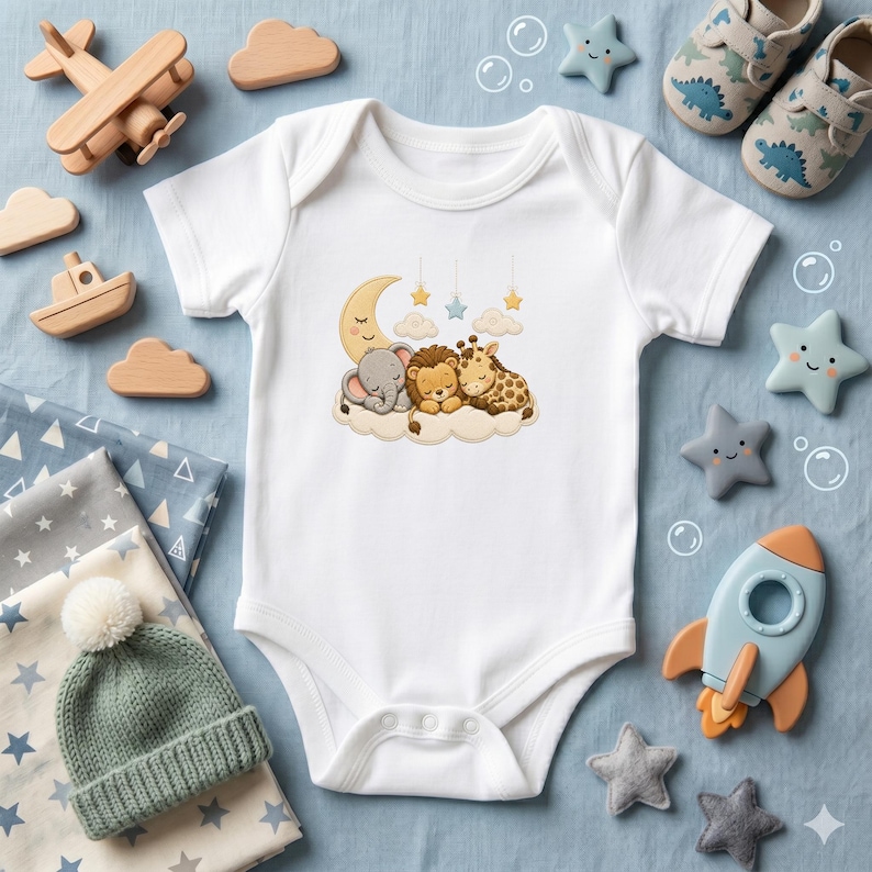 Sleeping Safari Animals Embroidery Design, Elephant Lion Giraffe ...