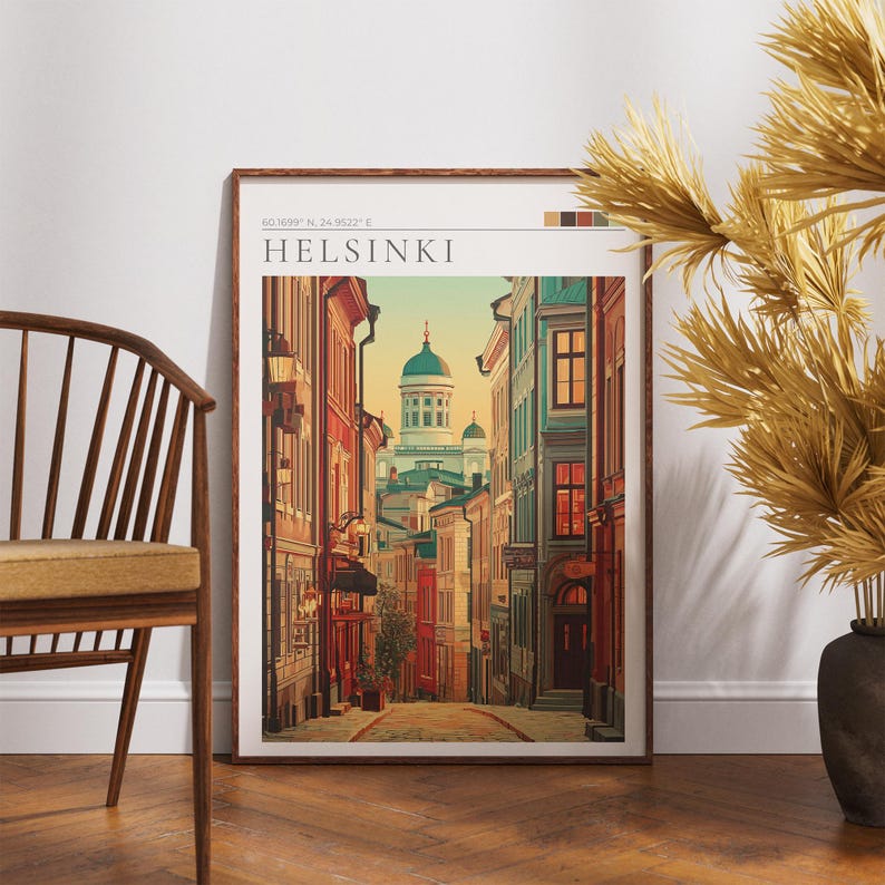 Helsinki Travel Print Graphic Cities Collection Vintage City Wall