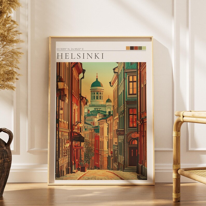 Helsinki Travel Print Graphic Cities Collection Vintage City Wall
