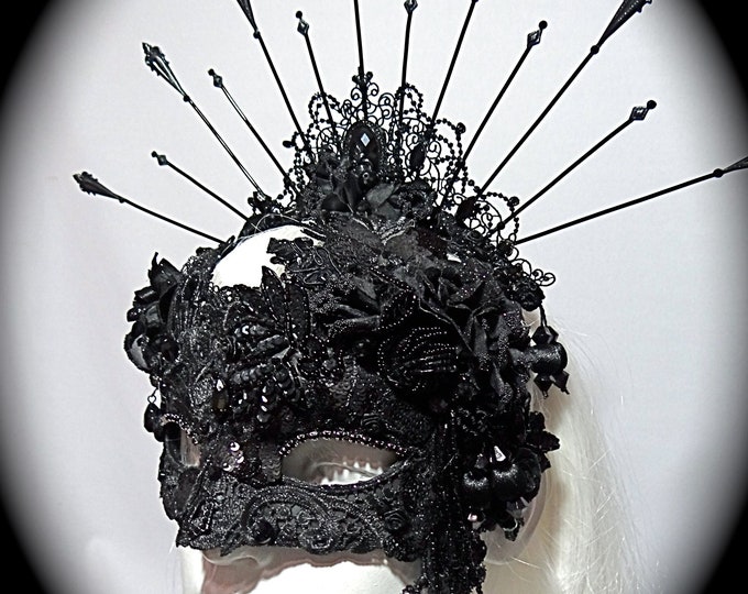 Gothic Masquerade Mask and Crown Gothic Headpiece Black Masks MA-129 - Etsy
