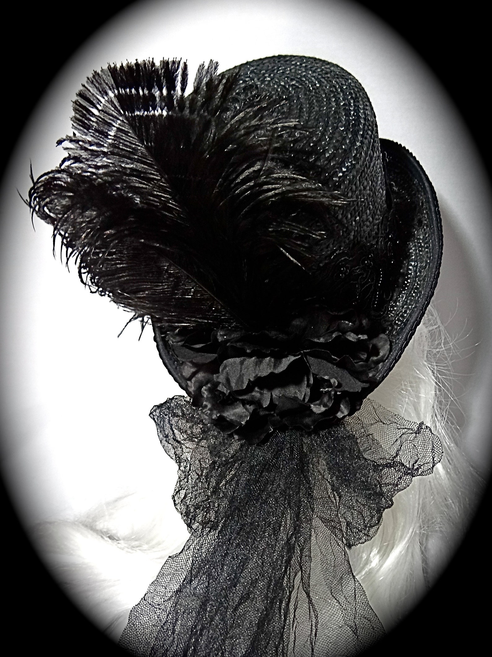 Black Straw Victorian Riding Hat Gothic Top Hat Mourning Hat - Etsy