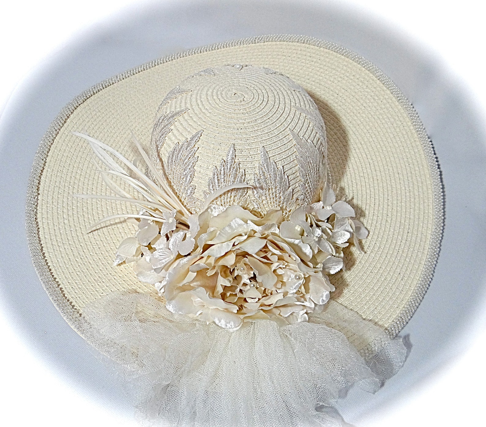 Creamy Ivory Lace Bridal Hat Womens Formal Hats Summer Wedding DH-150 ...