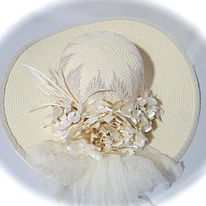 Creamy Ivory Lace Bridal Hat Womens Formal Hats Summer Wedding DH-150 ...