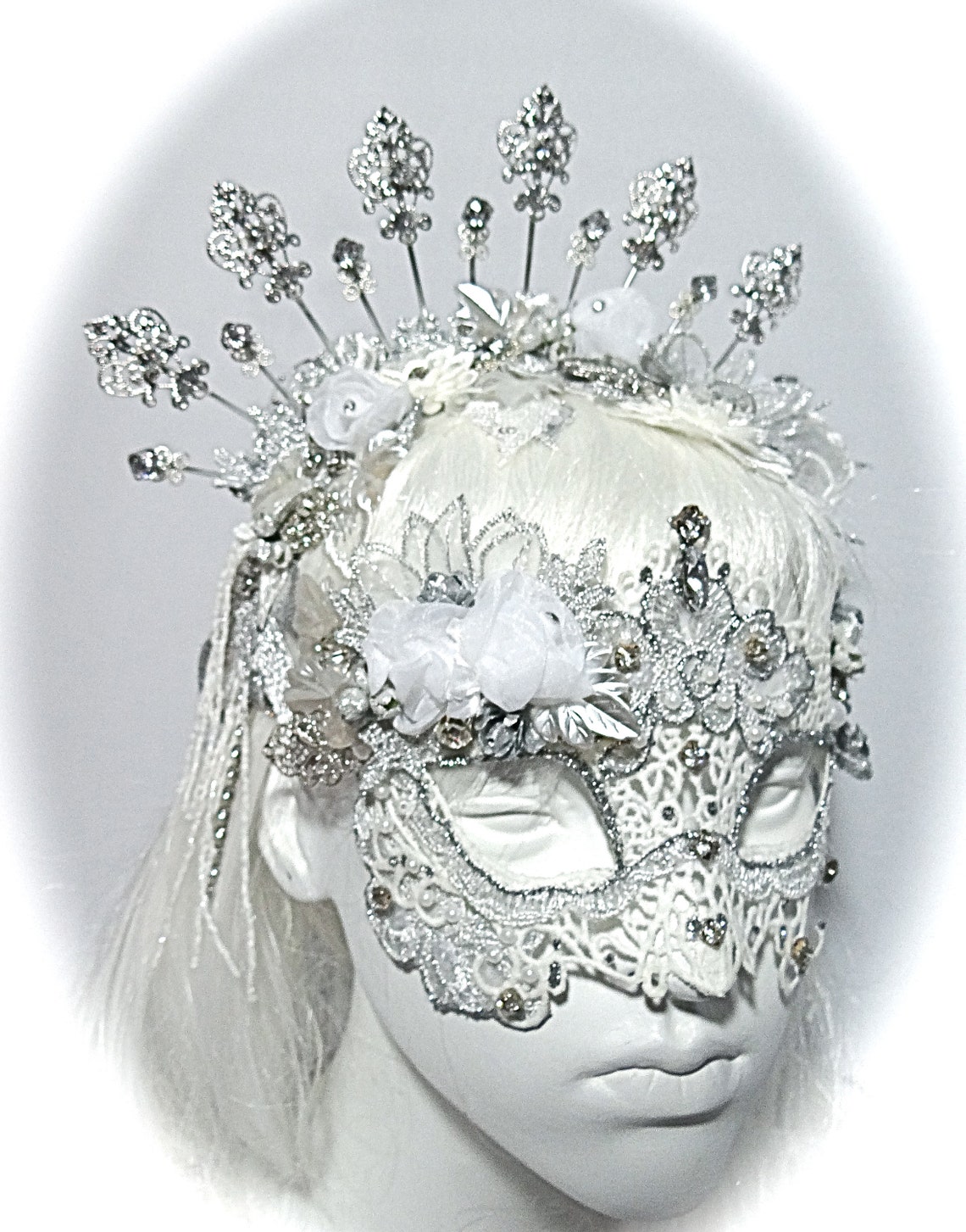 White Swan Masquerade Mask & Halo Crown Bridal Masks MA-126 | Etsy