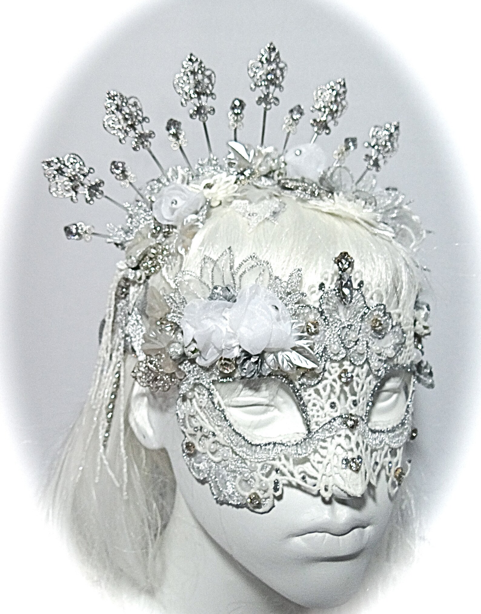 White Swan Masquerade Mask & Halo Crown Bridal Masks MA-126 - Etsy