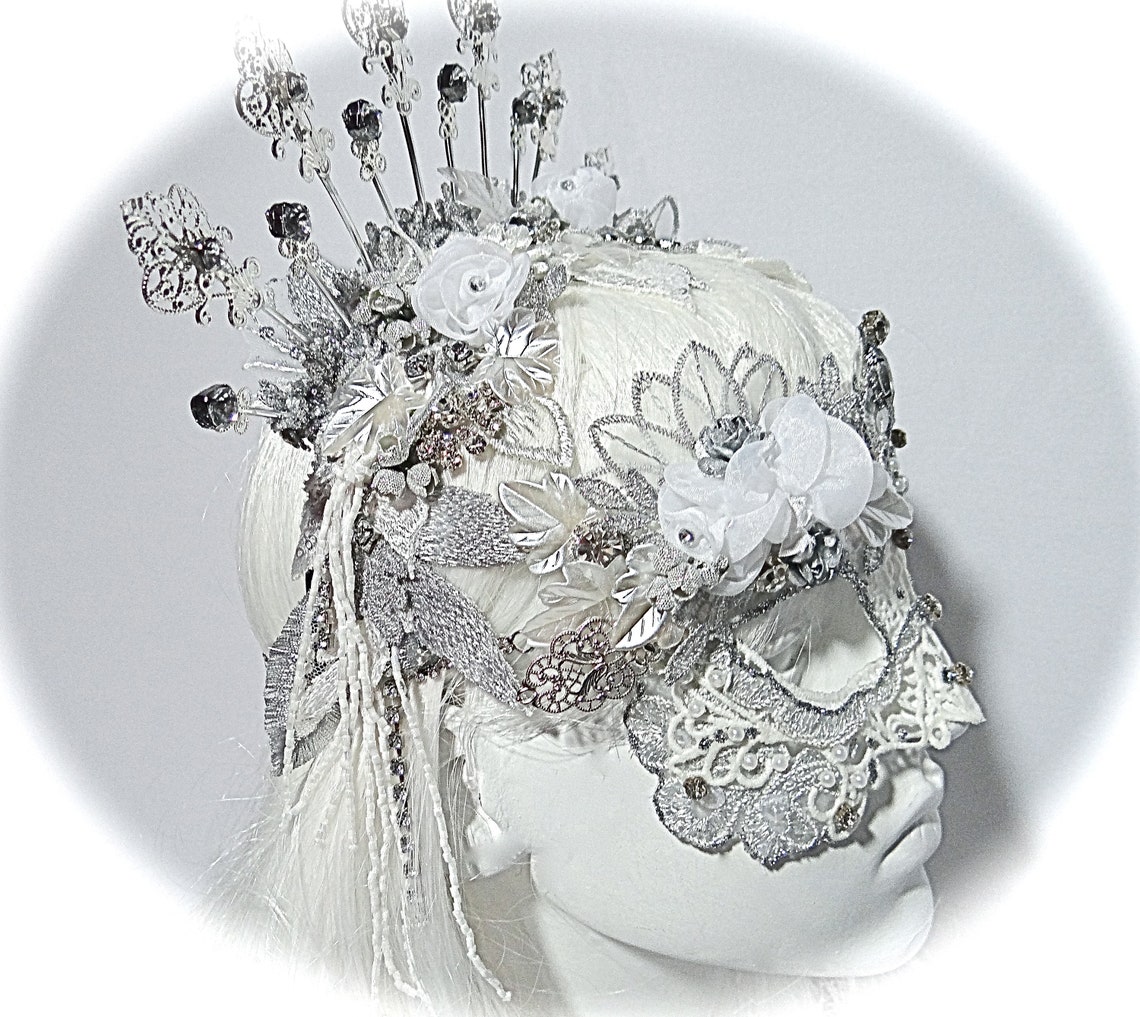 White Swan Masquerade Mask & Halo Crown Bridal Masks MA-126 - Etsy
