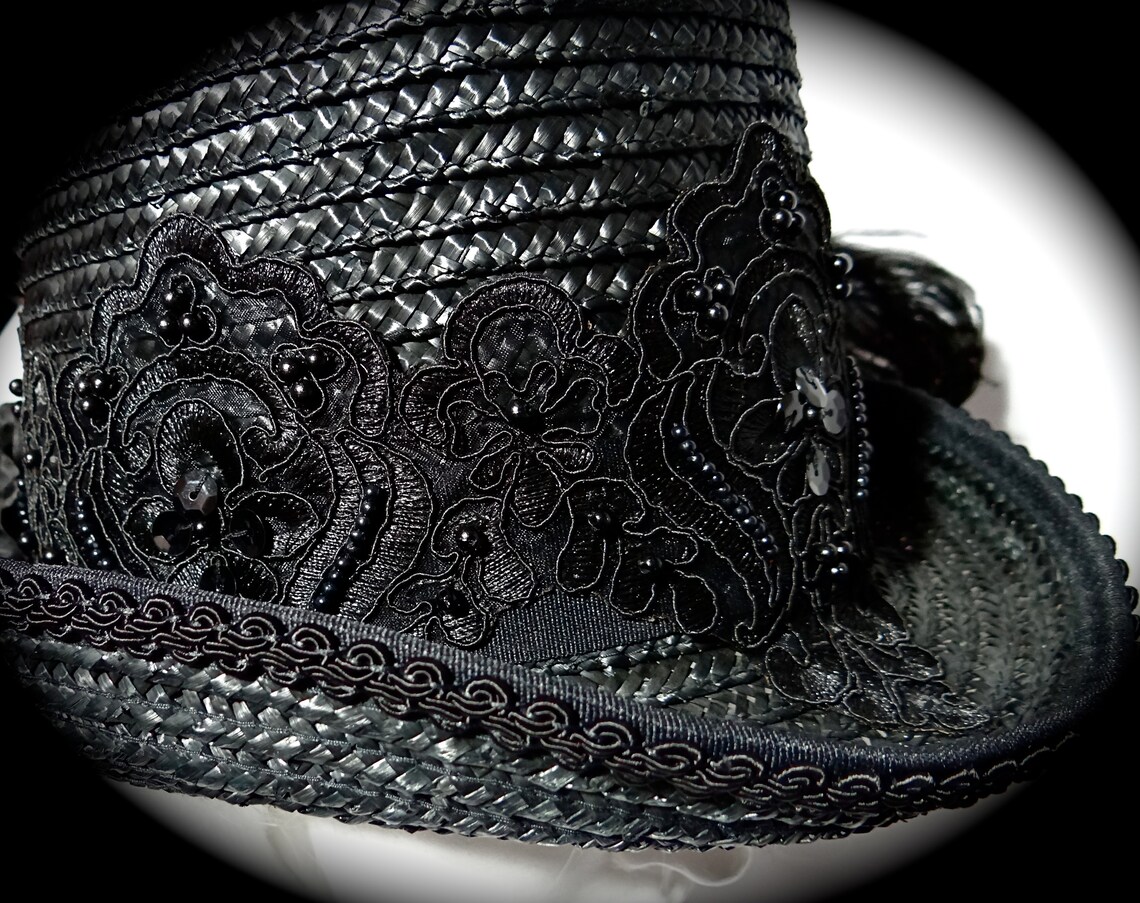 Black Straw Victorian Riding Hat Gothic Top Hat Mourning Hat | Etsy