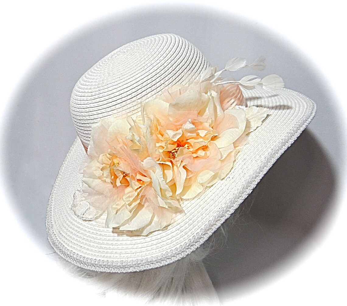 White & Peach Derby Hat Womens Summer Sun Hats DH-111 - Etsy