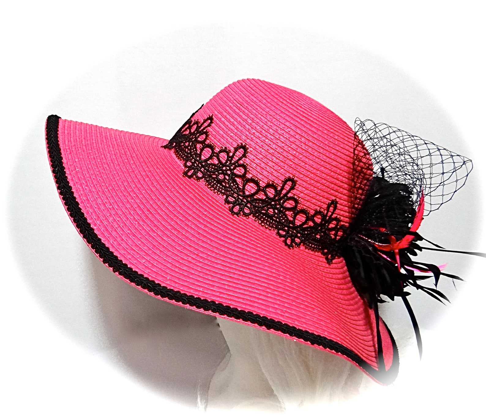 Hot Pink & Black Derby Hat Womens Formal Hats Church Hat - Etsy