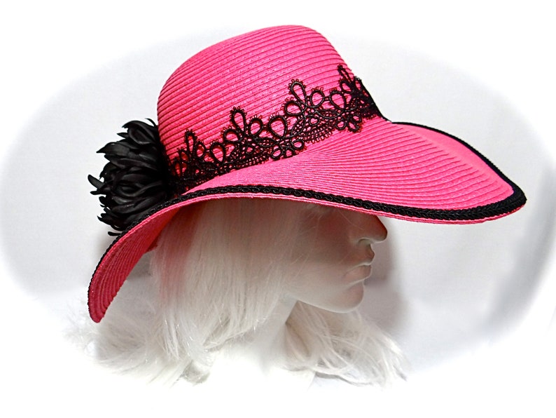 Hot Pink & Black Derby Hat Womens Formal Hats Church Hat - Etsy