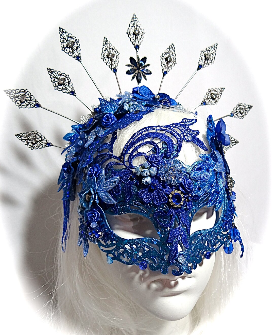 Blue Moon Mask & Halo Crown Met Gala Carnivale Masquerade MA-125 - Etsy