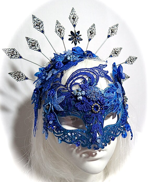 Blue Moon Mask & Halo Crown Met Gala Carnivale Masquerade | Etsy
