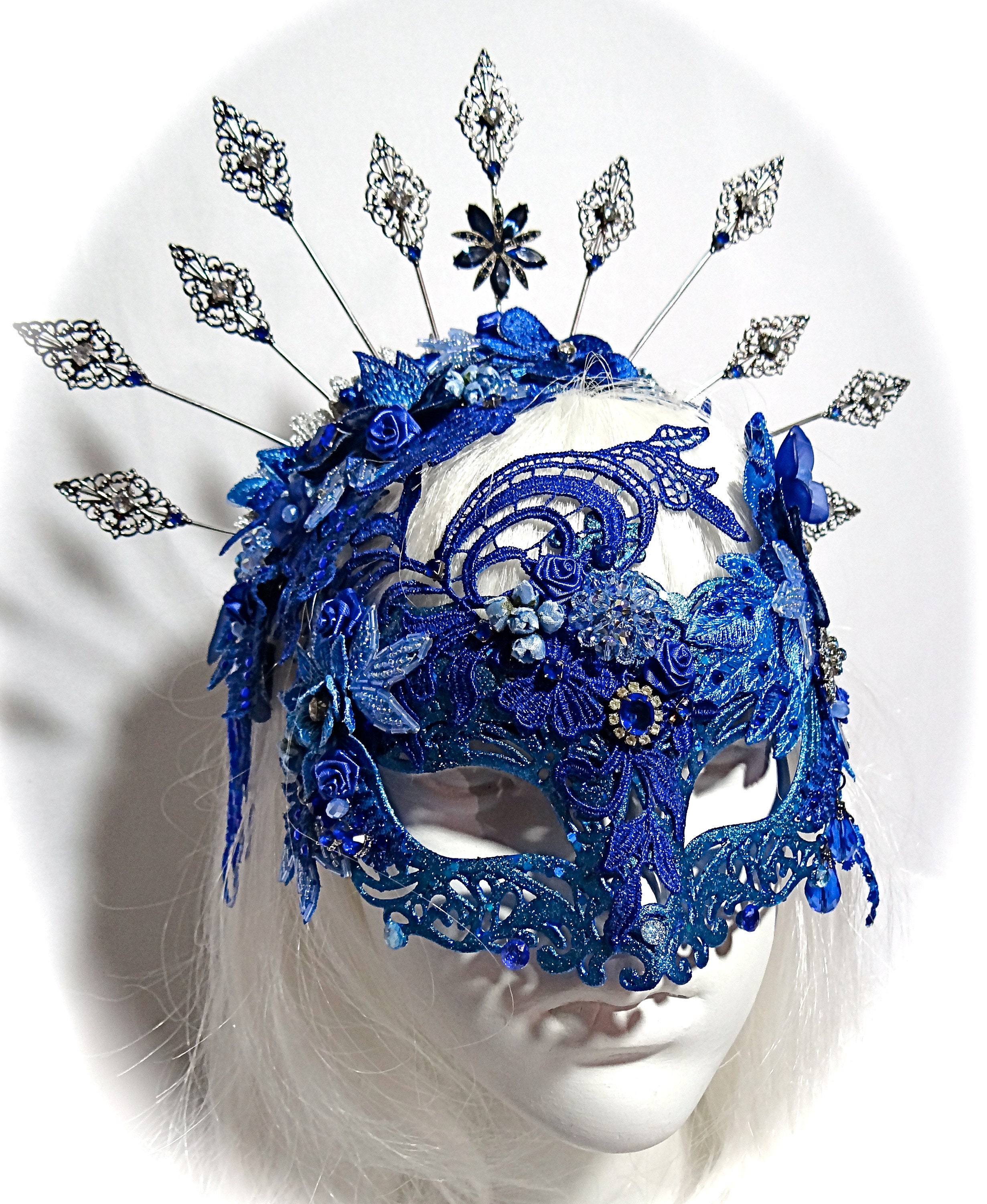 Blue Moon Mask & Halo Crown Met Gala Carnivale Masquerade | Etsy