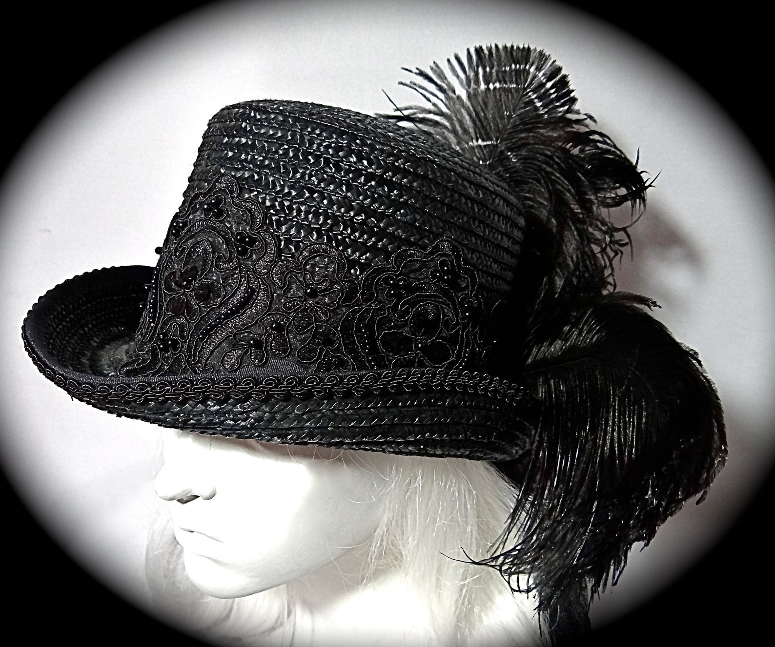 Black Straw Victorian Riding Hat Gothic Top Hat Mourning Hat - Etsy
