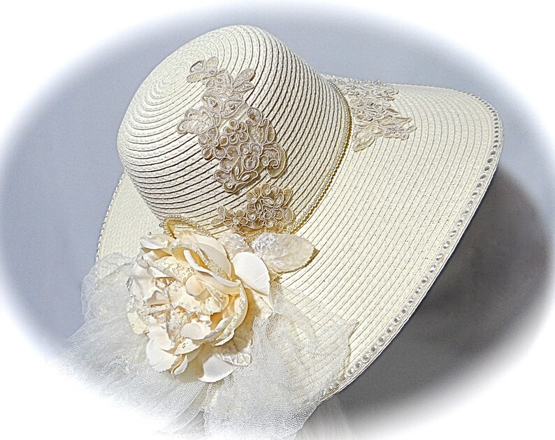 Creamy Ivory Bridal Hat Church Hats Summer Wedding Lace Bridal | Etsy