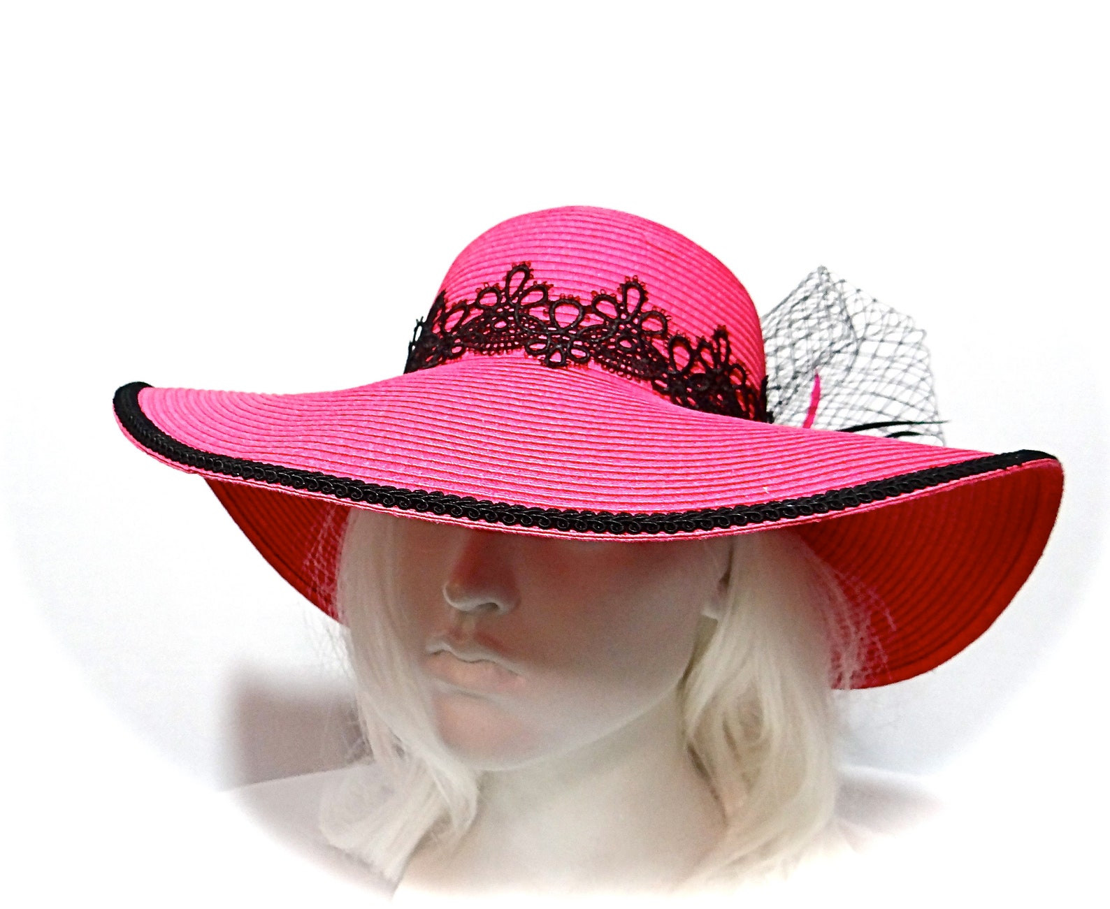 Hot Pink & Black Derby Hat Womens Formal Hats Church Hat - Etsy