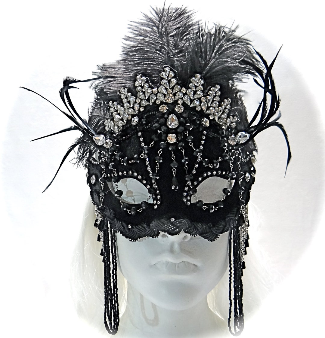 Black Queen Masquerade Mask Rhinestone Mask Black Venetien - Etsy