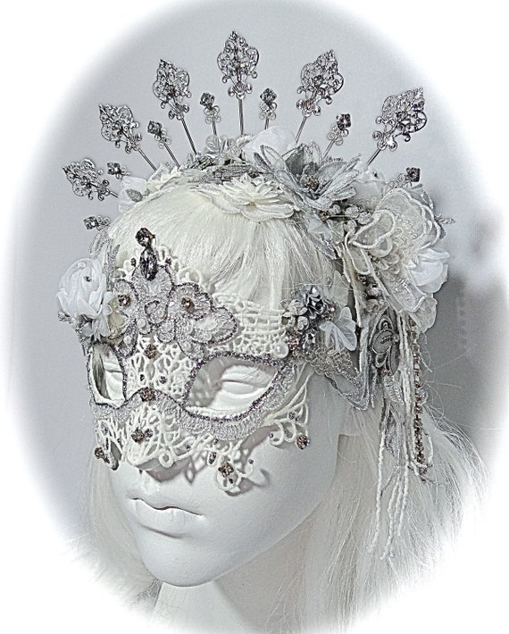 White Swan Masquerade Mask & Halo Crown Bridal Masks MA-126 | Etsy