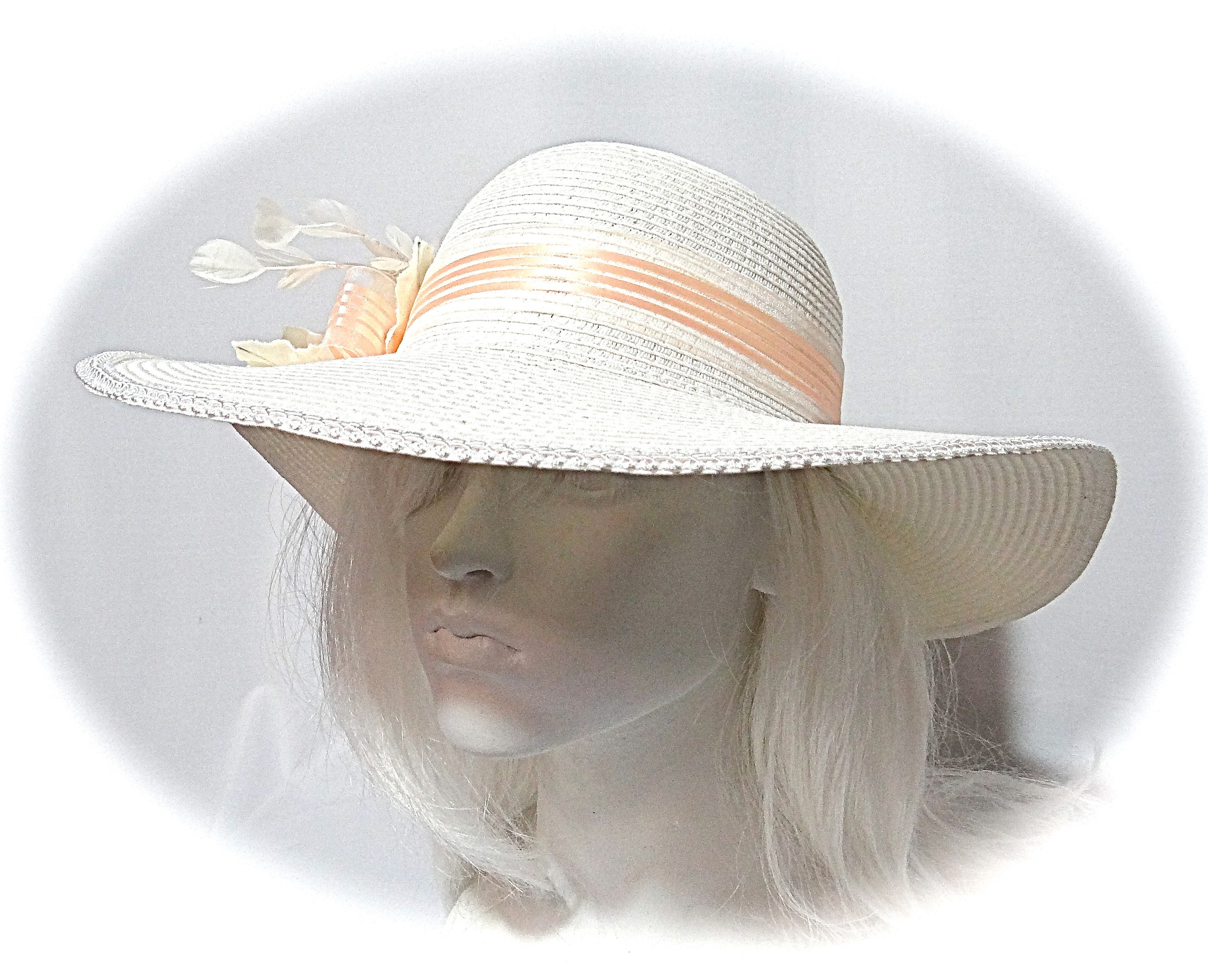 White & Peach Derby Hat Womens Summer Sun Hats DH-111 | Etsy