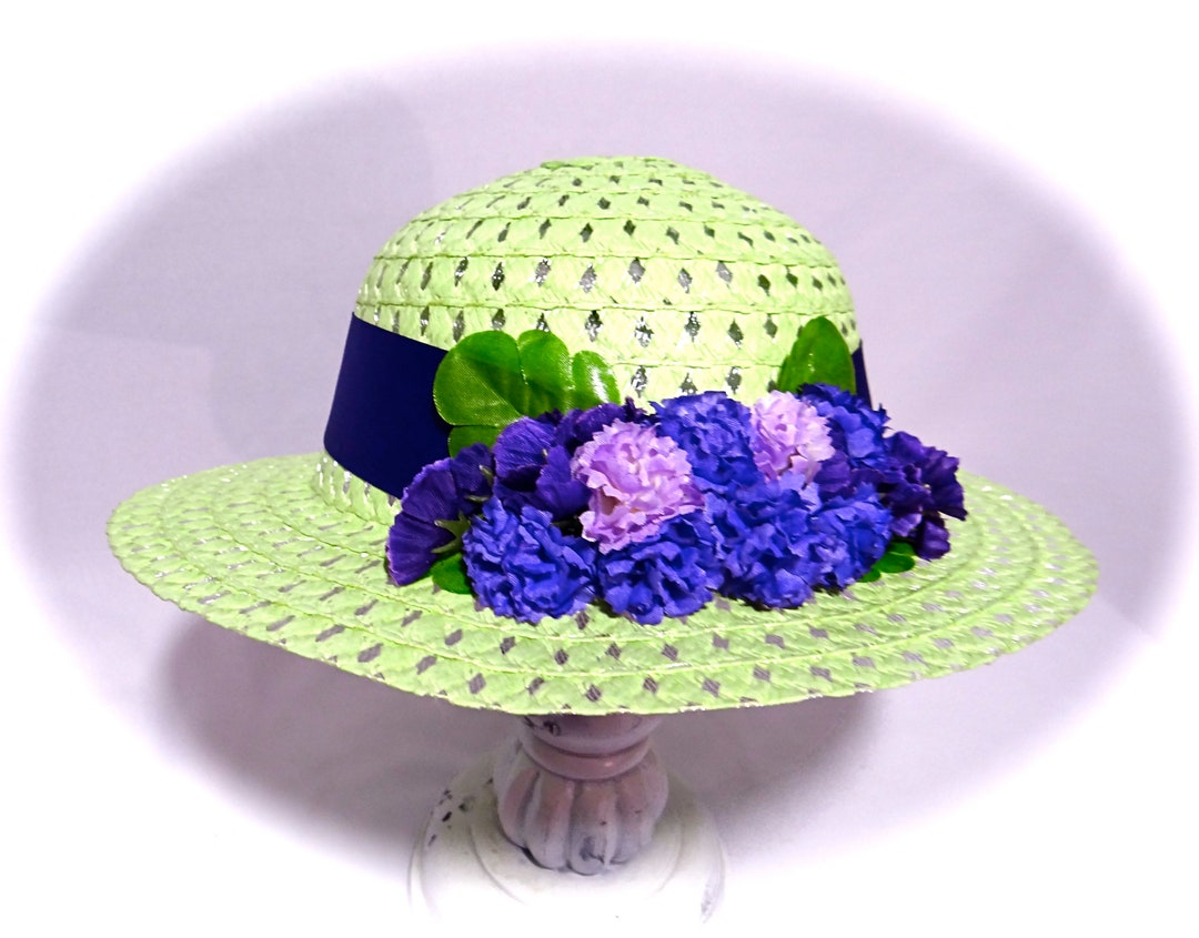 Little Girls Easter Bonnet Lime and Purple Hat Girls Spring Hats GH-137 ...