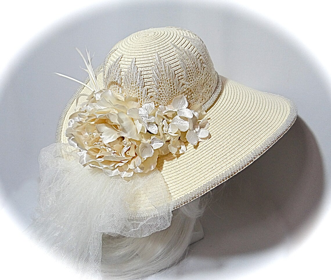 Creamy Ivory Lace Bridal Hat Womens Formal Hats Summer Wedding DH-150 ...