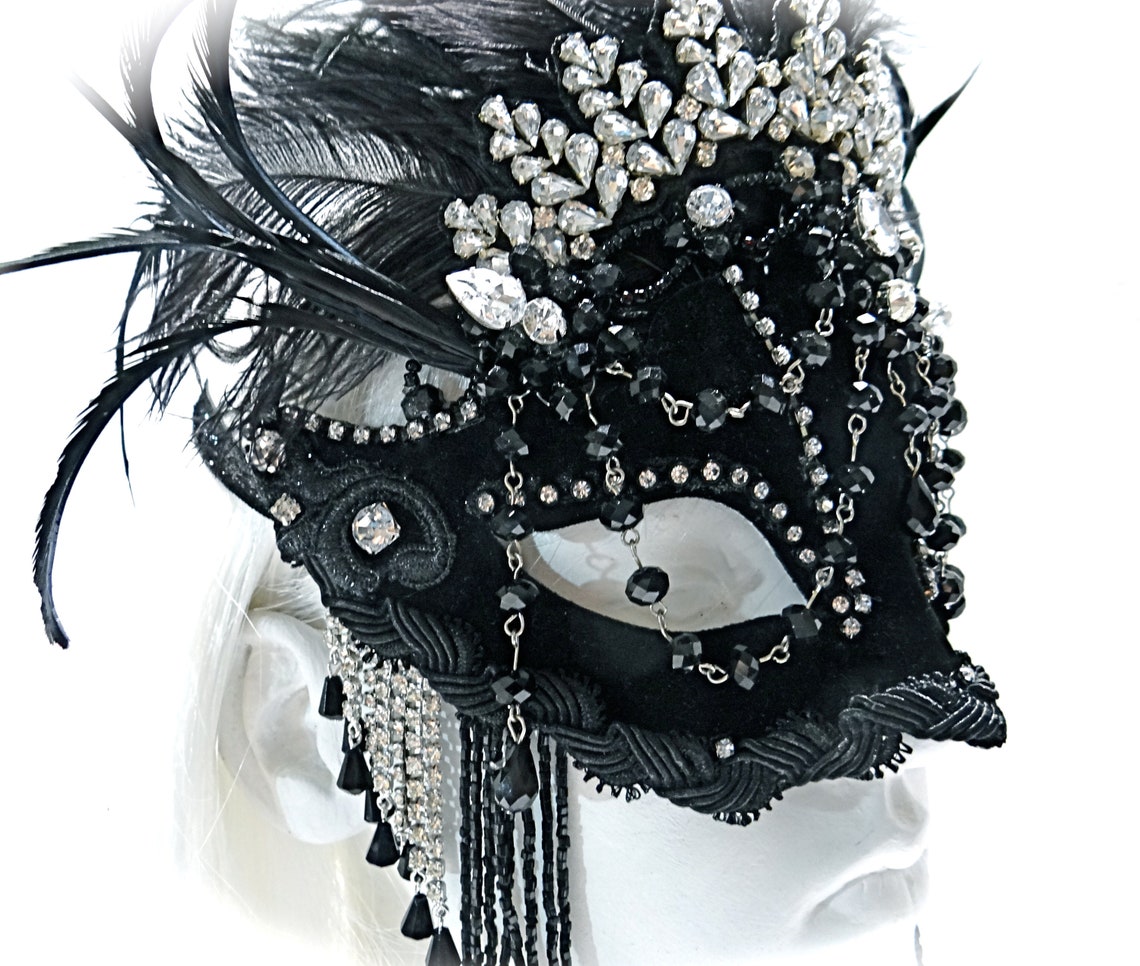 Black Queen Masquerade Mask Rhinestone Mask Black Venetien | Etsy