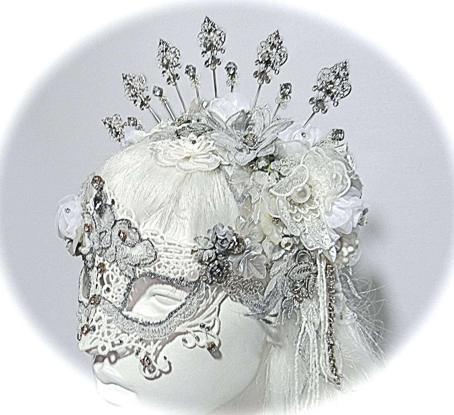 White Swan Masquerade Mask & Halo Crown Bridal Masks MA-126 | Etsy