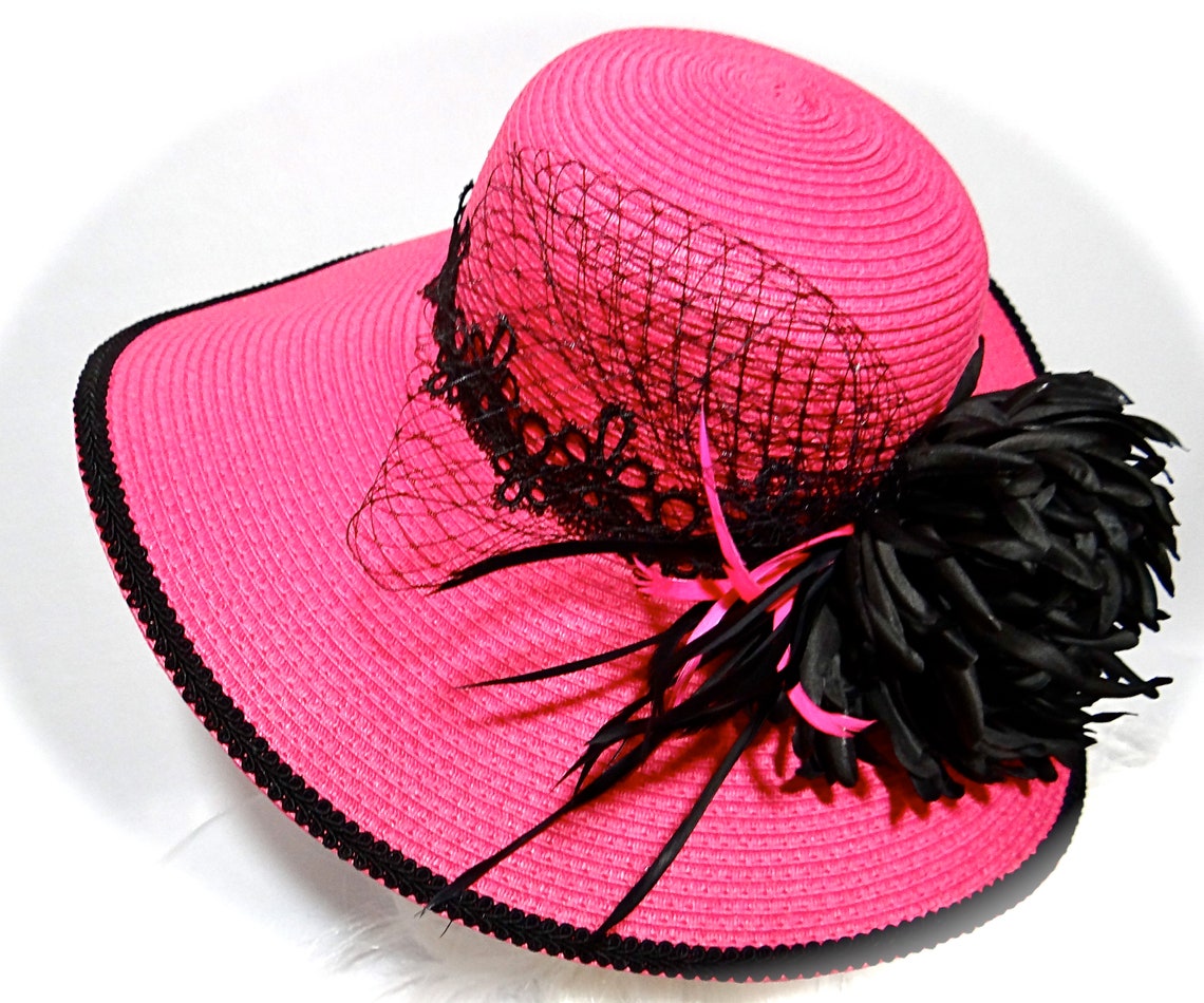 Hot Pink & Black Derby Hat Womens Formal Hats Church Hat - Etsy