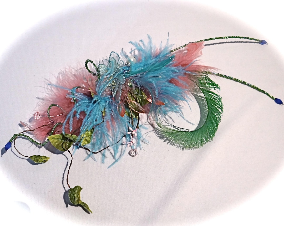 Fairy Feather Hairpiece Festival Headpiece Turquoise and Mauve ...