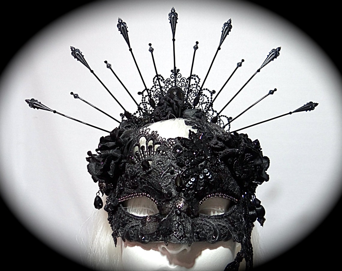 Gothic Masquerade Mask and Crown Gothic Headpiece Black Masks | Etsy