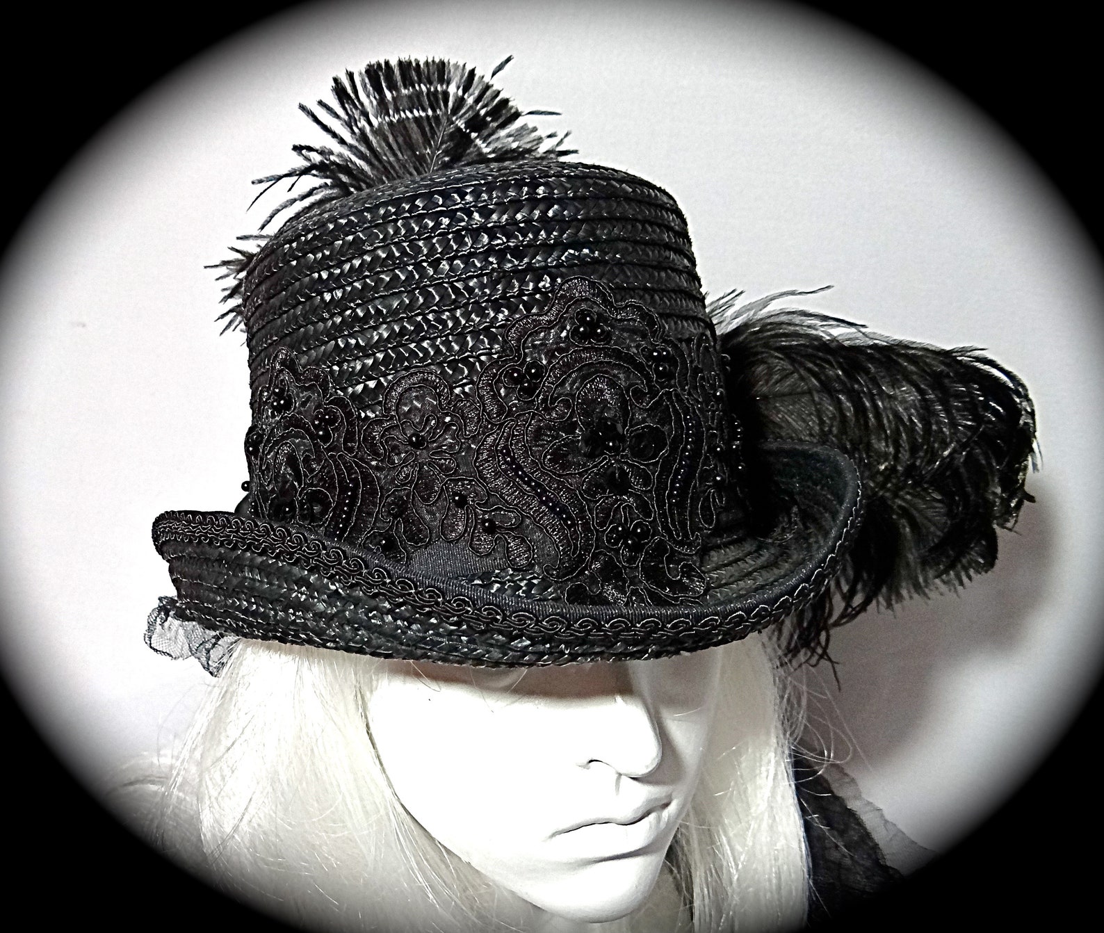 Black Straw Victorian Riding Hat Gothic Top Hat Mourning Hat - Etsy