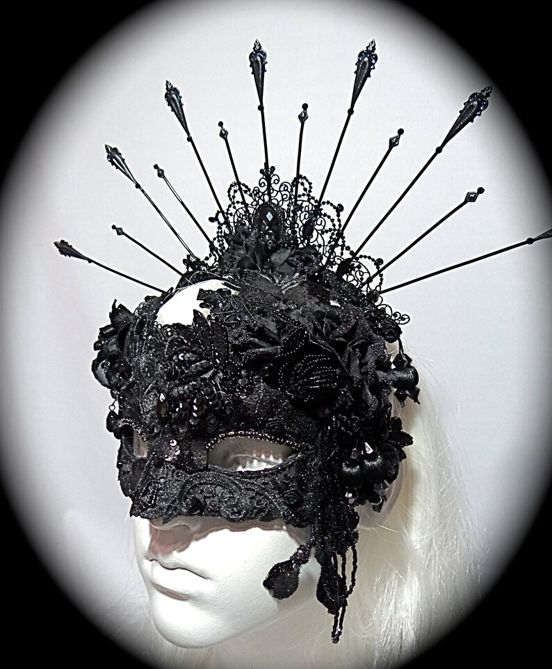 Gothic Masquerade Mask and Crown Gothic Headpiece Black Masks - Etsy