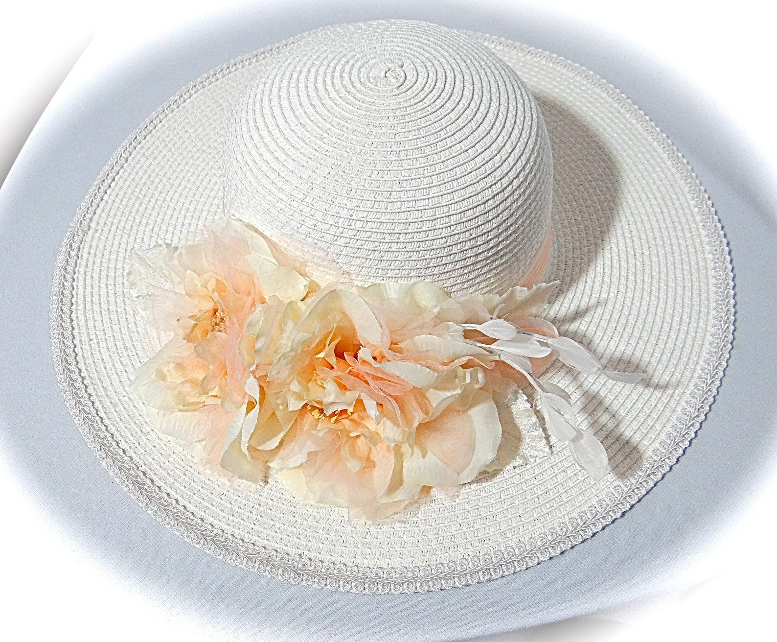 White & Peach Derby Hat Womens Summer Sun Hats DH-111 - Etsy