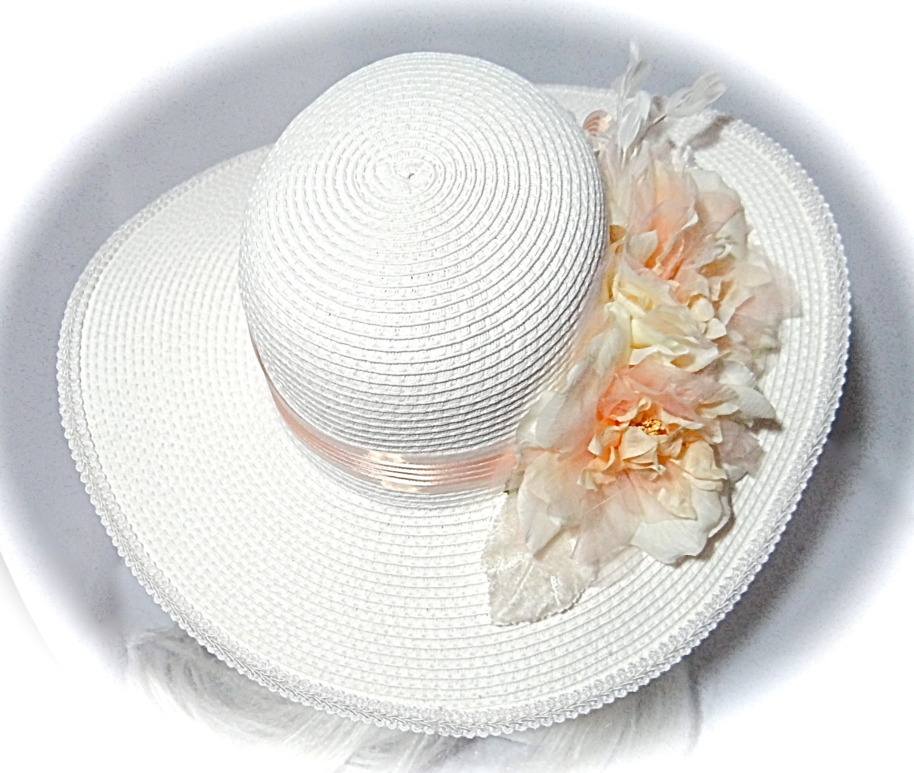 White & Peach Derby Hat Womens Summer Sun Hats DH-111 | Etsy