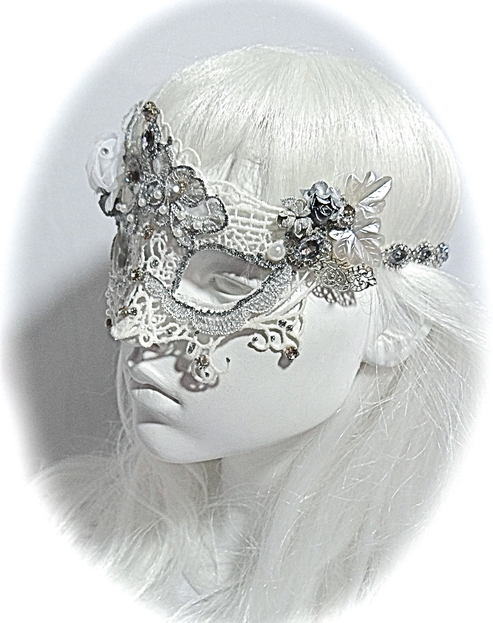 White Swan Masquerade Mask & Halo Crown Bridal Masks MA-126 - Etsy