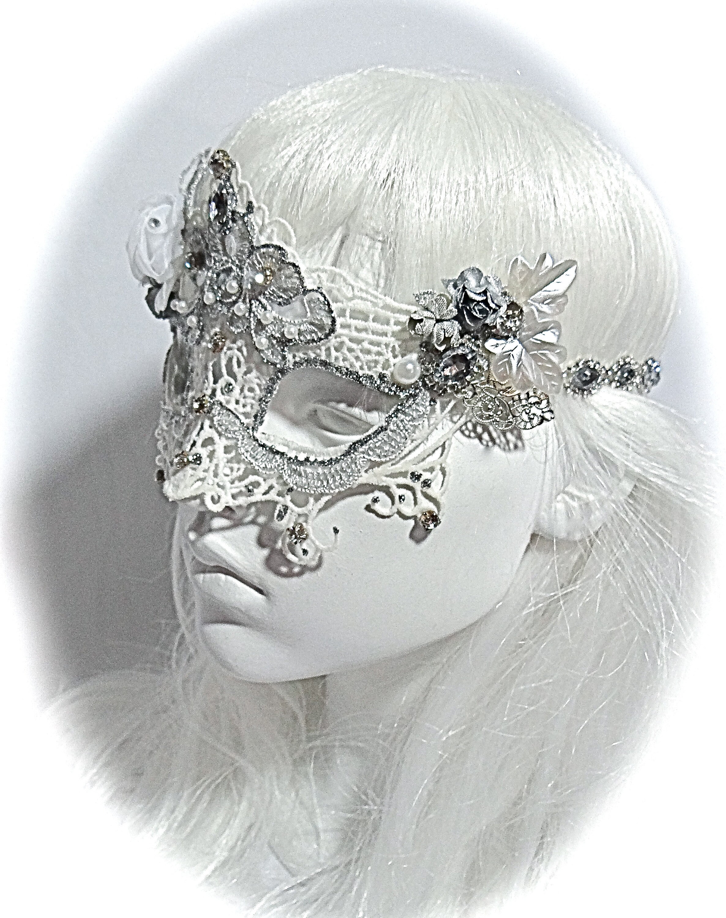 White Swan Masquerade Mask & Halo Crown Bridal Masks MA-126 | Etsy