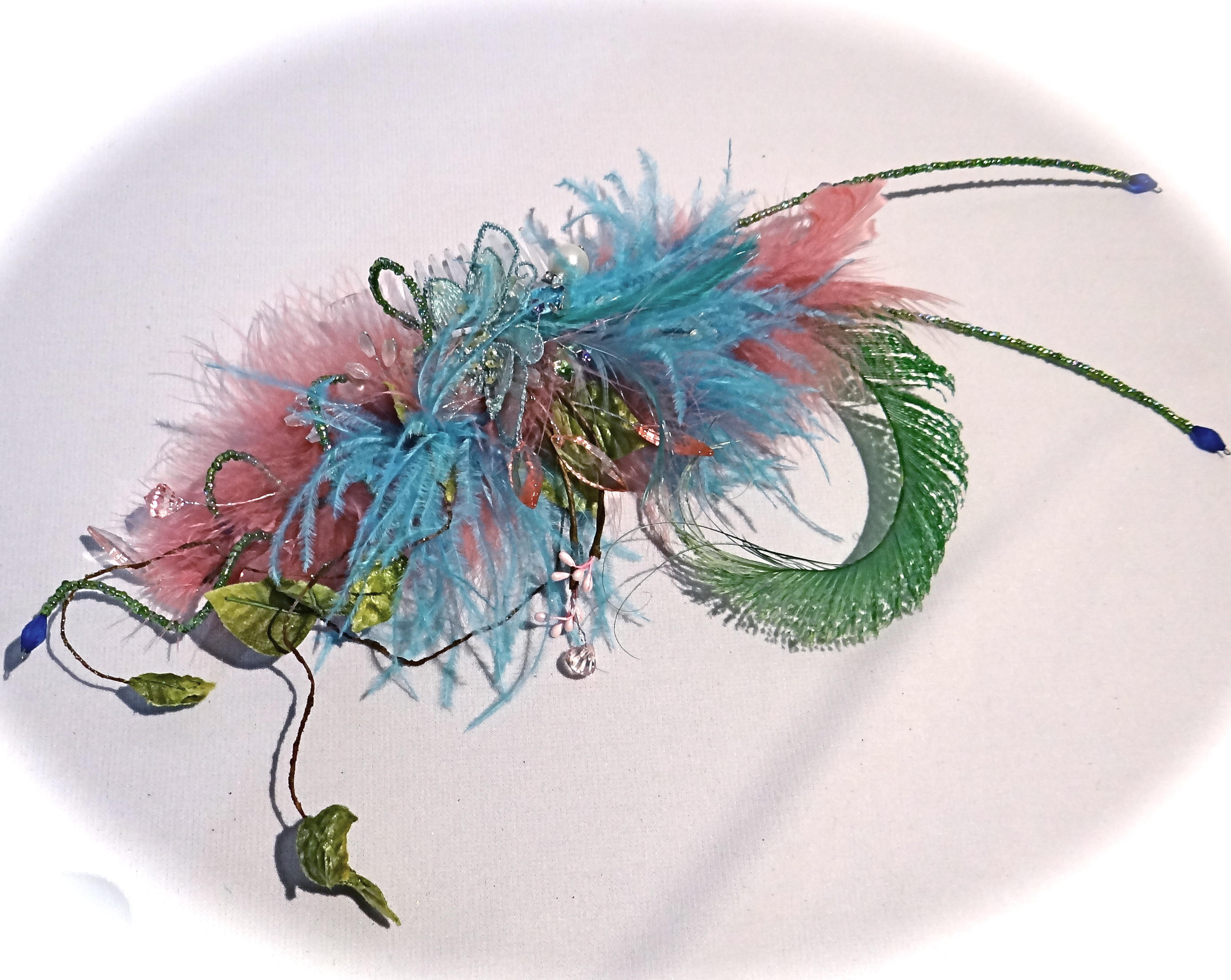 Fairy Feather Hairpiece Festival Headpiece Turquoise and Mauve | Etsy