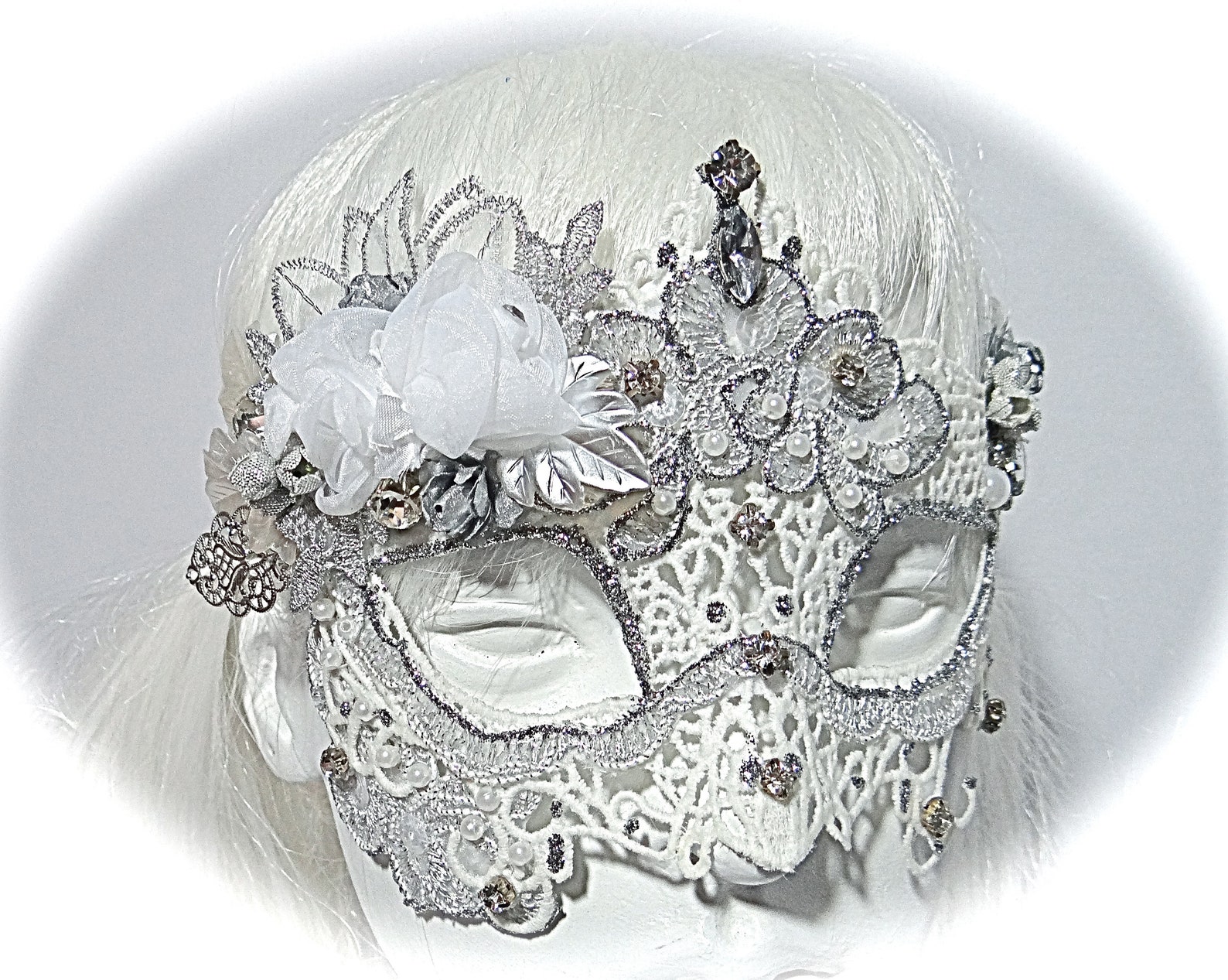 White Swan Masquerade Mask & Halo Crown Bridal Masks MA-126 - Etsy