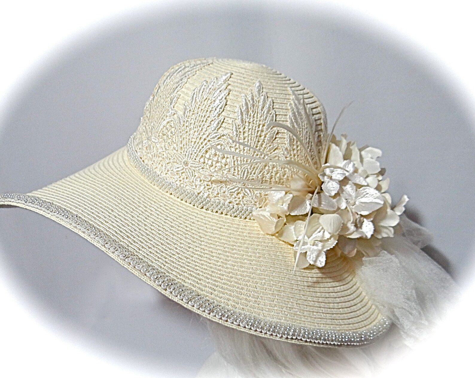 Creamy Ivory Lace Bridal Hat Womens Formal Hats Summer Wedding DH-150 ...