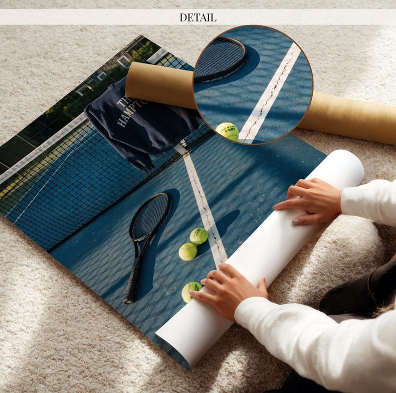Old Money Blue Tennis Court Poster, Vintage Sports Racket & Balls Wall ...