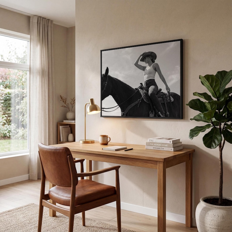 Cowgirl Riding Horse Print, Black and White Western Decor, Old Money ...