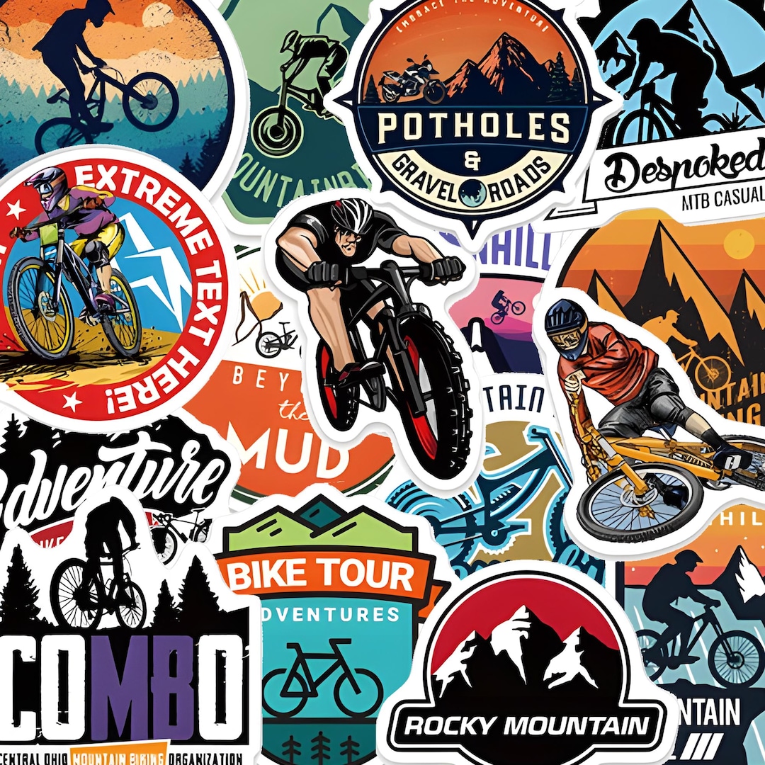 50 Unique Mountain Bike Stickers, MTB Doodle Decals No Repeats ...
