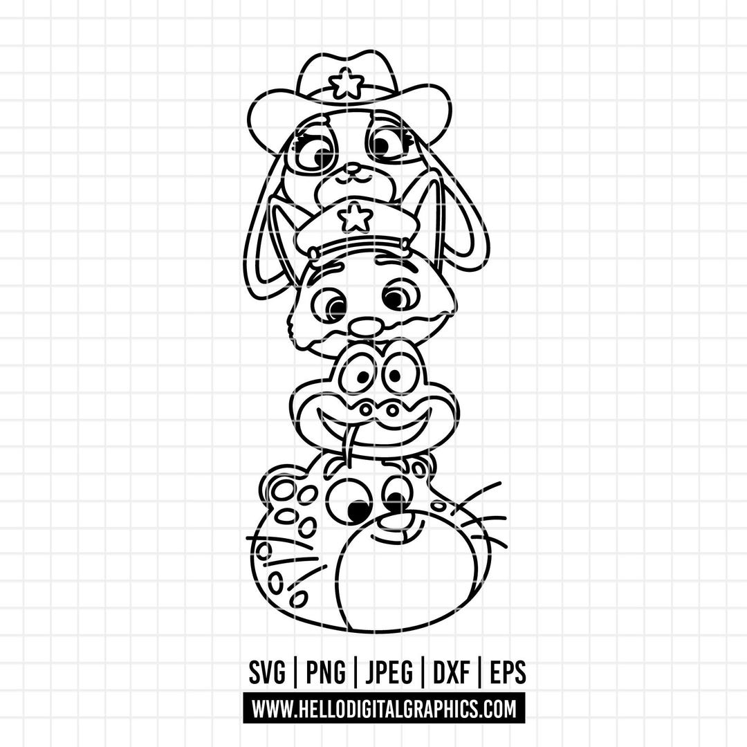 5410 - Zootopia Characters Line Art Svg, Eps, Png, Dxf, Jpeg. Disneyy ...