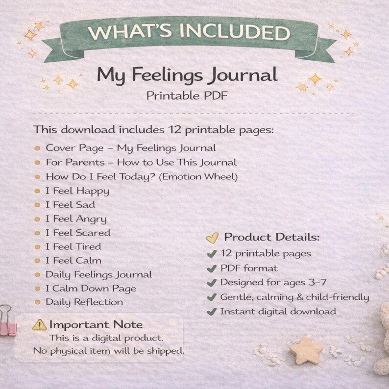 Kids Feelings Journal Printable, Emotional Learning Workbook for ...