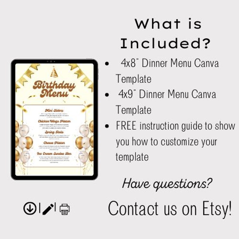 Birthday Menu Card Template, Dinner Menu List , Brown and Beige Balloon ...