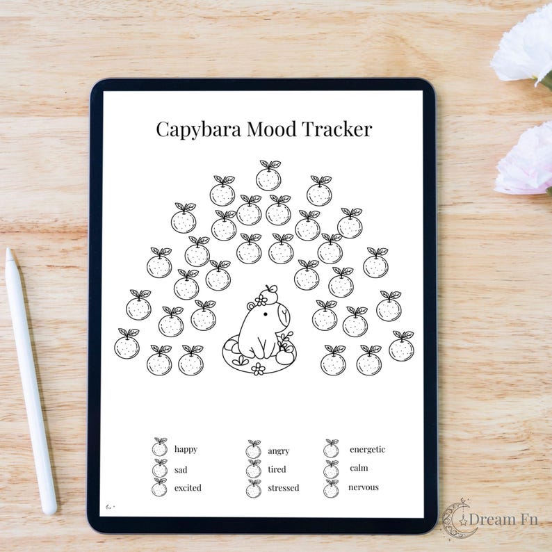 Capybara Mood Tracker Printable PDF, Monthly Mental Health Chart (A4/US ...