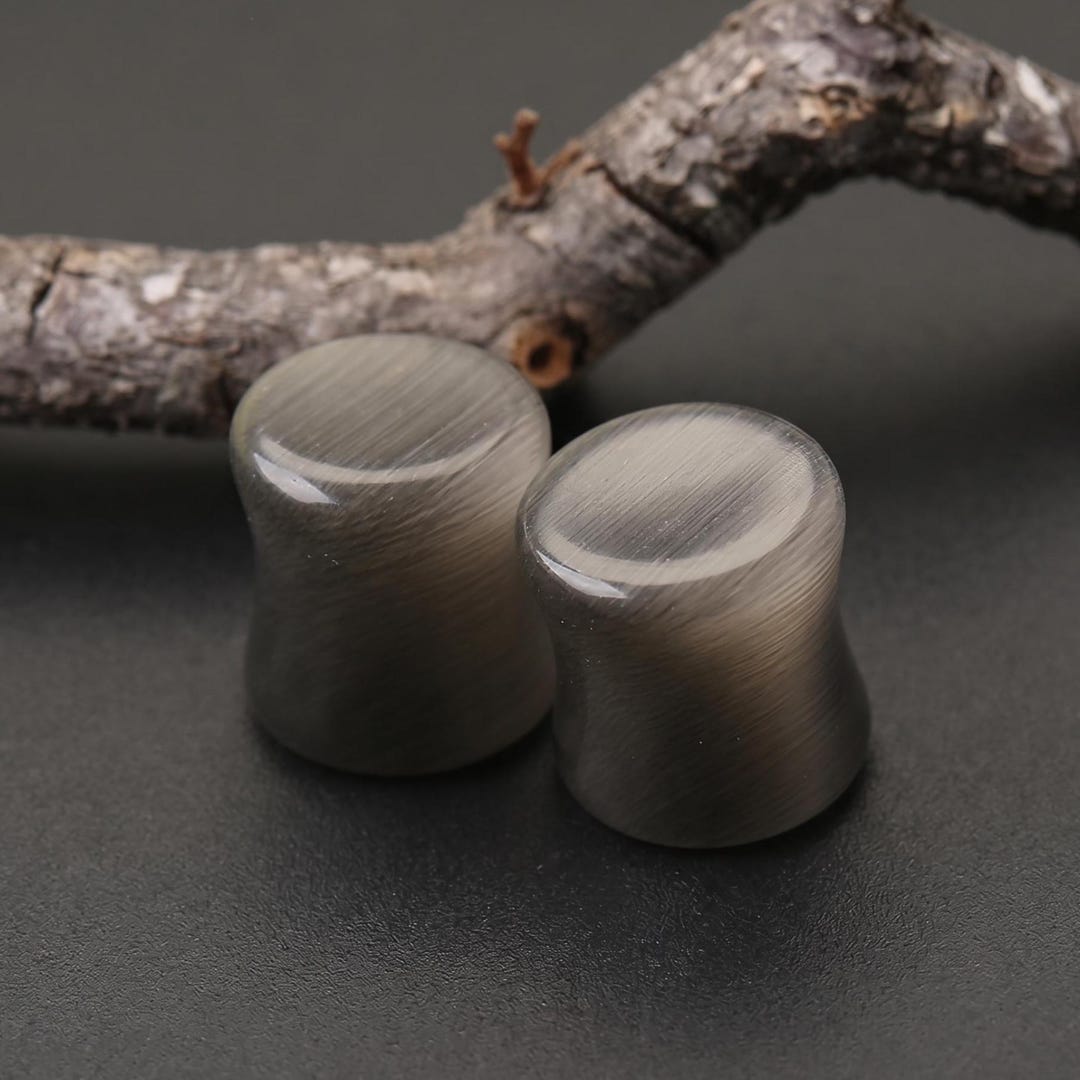 2PCS Handmade Black Cymophane Stone Plugs, Gradient Shimmering Light ...
