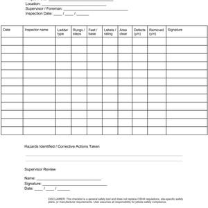 Ladder Safety Inspection Log PDF | Construction Ladder Checklist ...